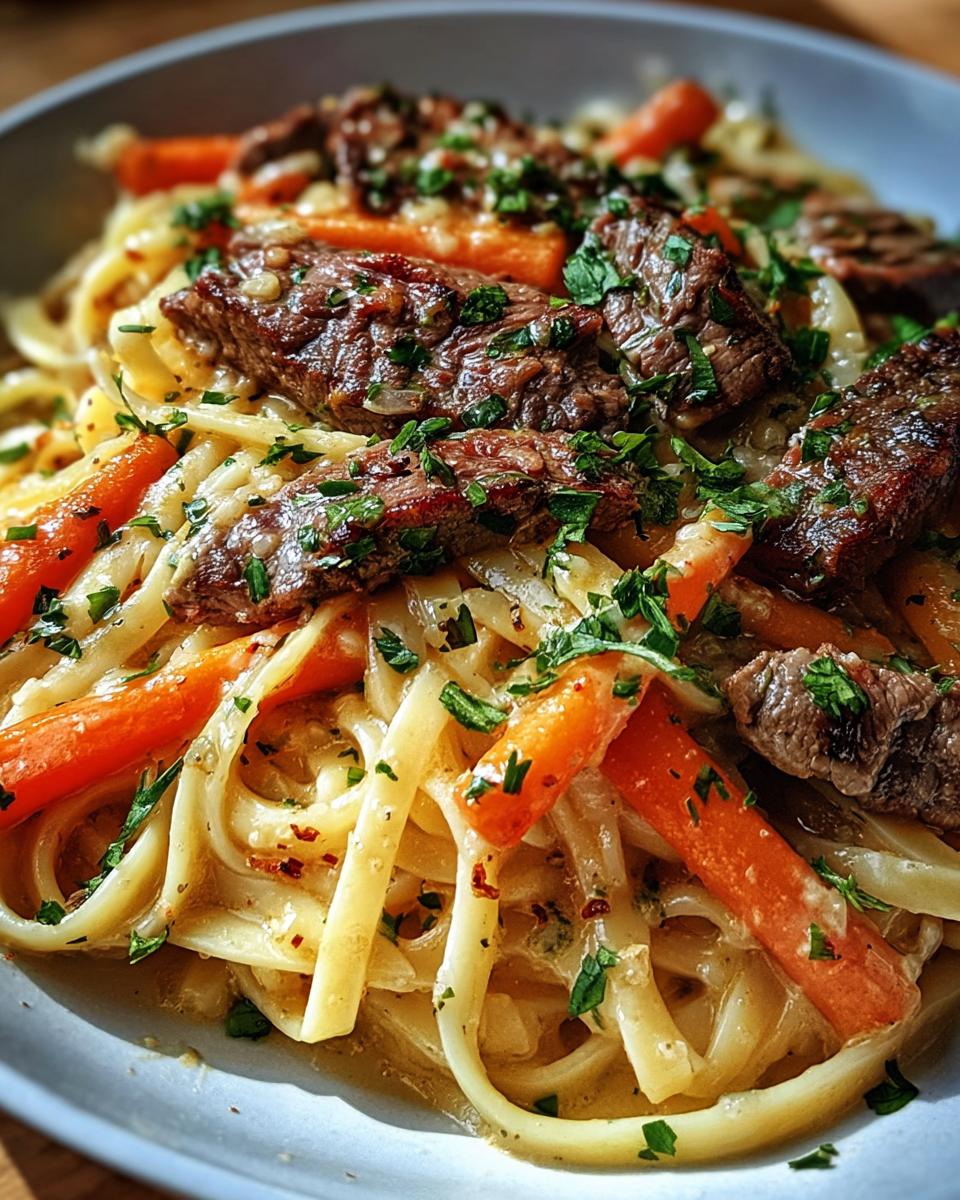 Cowboy Butter Steak Linguine with Roasted Carrots - Cooking Leader