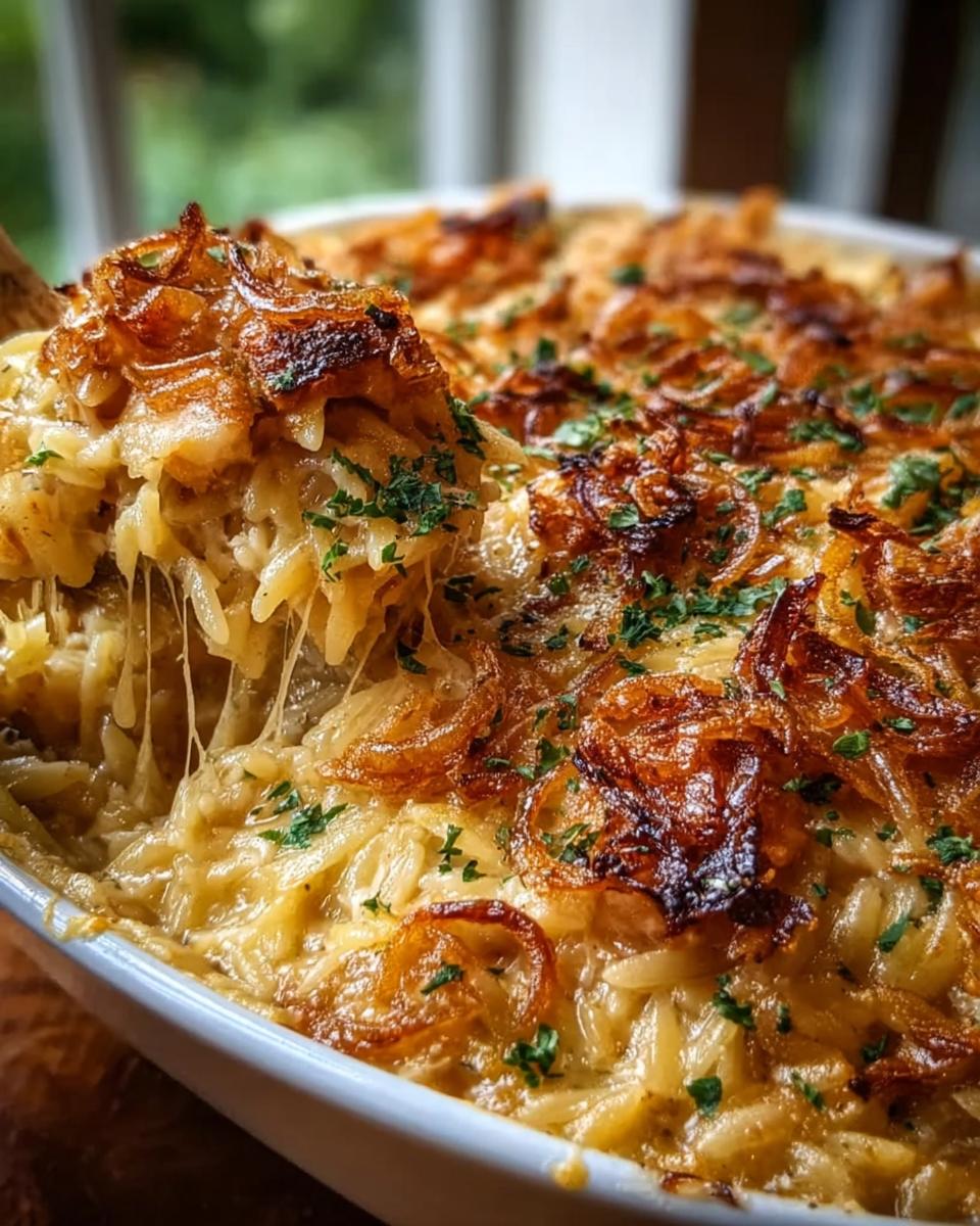 French Onion Chicken Orzo Casserole - Cooking Leader