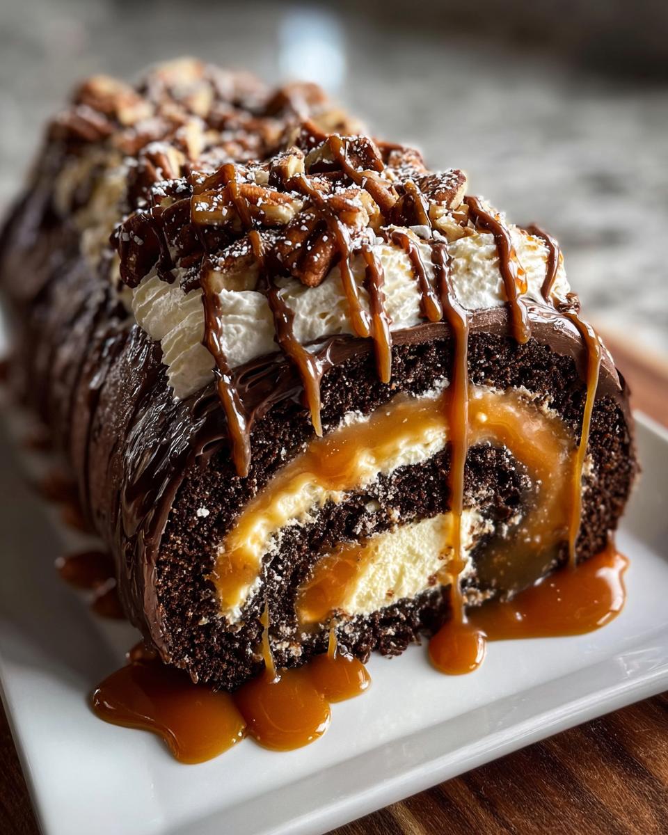 Turtle Caramel Chocolate Cake Roll - Cooking Leader